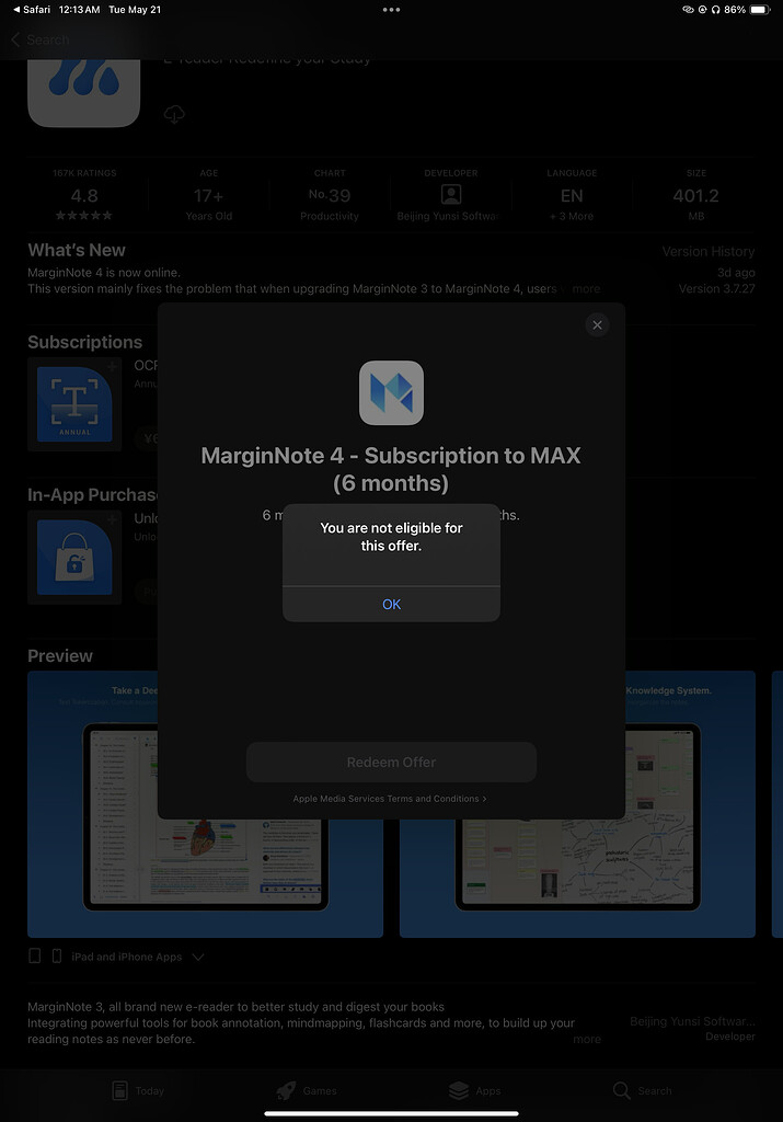 Max兑换码无法兑换 - 答疑 - MarginNote 中文社区